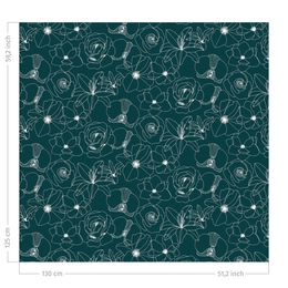 Vorhang Outline Bl&uuml;ten Muster - Dunkle Jade - blickdichte Gardine Muster Blumen Floral Wohnzimmer Schlafzimmer K&uuml;che Bad Badezimmer Petrol