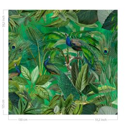 Bilderwelten Vorhang Pfauen im Dschungel - blickdichte Gardine Botanik Tropical Tiere Wohnzimmer Schlafzimmer K&uuml;che Bad Badezimmer Gr&uuml;n