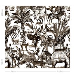 Vorhang Elefanten Giraffen Zebras und Tiger Schwarz-Wei&szlig; mit Braunton - blickdichte Gardine Illustration Muster Orientalisch Tiere Schwarz-Wei&szlig;