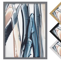 Bilderwelten Bild mit Rahmen Blau und Beige Streifen