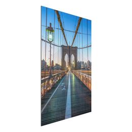 Bilderwelten Alu Dibond Outdoor Bild Stadt orange Motiv wetterfest - Morgenblick von der Brooklyn Bridge - Architektur Wohnzimmer Schlafzimmer