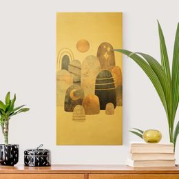 Bilderwelten Leinwandbild Gold Berge mit Mond