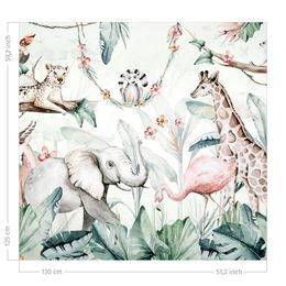 Bilderwelten Vorhang Aquarell Afrika Tiere - blickdichte Gardine Aquarell Wald B&auml;ume Kinder Kunstdruck Natur Kinderzimmer Baby Babyzimmer M&auml;dchen M&auml;dchenzimmer