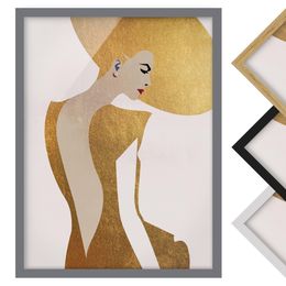 Bilderwelten Bild mit Rahmen Dame mit Hut in Gold