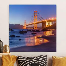 Bilderwelten Leinwandbild Stadt Motiv Kunstdruck orange - Golden Gate Bridge am Abend - Architektur XXL Wohnzimmer Schlafzimmer