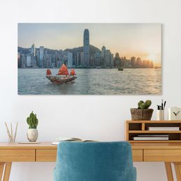 Bilderwelten Leinwandbild Dschunke im Victoria Harbour