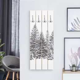 Bilderwelten Wandgarderobe einzigartig Wald Motiv Flurgarderobe - Dunkle Winterlandschaft - B&auml;ume Garderobenpaneel Flur