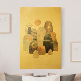 Bilderwelten Leinwandbild Gold Berge mit Mond