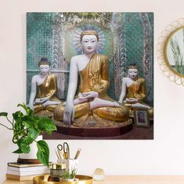 Bilderwelten Leinwandbild Spirituell Motiv Kunstdruck gold - Buddha Statuen - Asia XXL Wohnzimmer Schlafzimmer