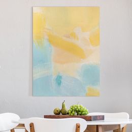 Bilderwelten Leinwandbild originell Abstrakt Kunstdruck gelb - Fr&uuml;hlingskomposition in Gelb und Blau - Wandbild XXL Wohnzimmer Schlafzimmer