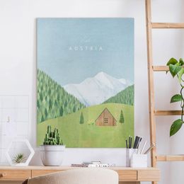 Bilderwelten Leinwandbild Stadt Illustration Kunstdruck gr&uuml;n - Reiseposter - Austria - Skylines XXL Wohnzimmer Schlafzimmer