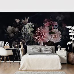 Bilderwelten Fototapete Blumen mit Nebel auf Schwarz