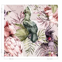 Bilderwelten Vorhang nach Ma&szlig; blickdicht Verdunkelung Tiere Tropisch Aquarell bunt - Tropische V&ouml;gel - Bunte Kakadus und Kolibri - Pflanzen Jugendzimmer