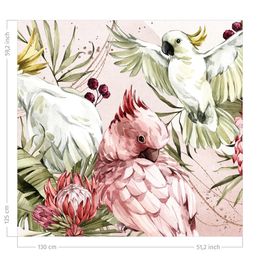 Bilderwelten Vorhang nach Ma&szlig; blickdicht Verdunkelung Tiere Tropisch Aquarell bunt - Tropische V&ouml;gel - Kakadus Pink und Wei&szlig; - Pflanzen Jugendzimmer
