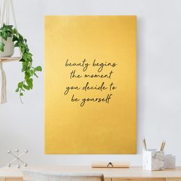 Bilderwelten Leinwandbild Typografie Beauty Begins Zitat