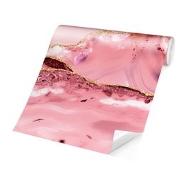 Fototapete Abstrakte Berge Rosa mit Goldenen Linien