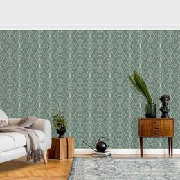 Bilderwelten Fototapete Vliestapete Vintage Wandtapete gr&uuml;n - Art Deco Diamant Muster vor Gr&uuml;n XXL - Geometrisch Wohnzimmer Schlafzimmer