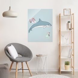 Bilderwelten Glasbild - Hochformat Delfin Line Art