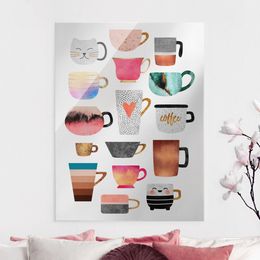 Bilderwelten Glasbild - Hochformat Bunte Tassen mit Gold