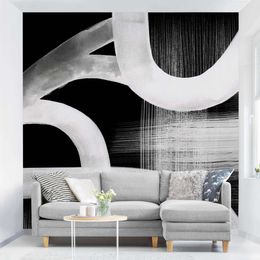 Bilderwelten Fototapete originell modern Aquarell schwarz weiss - Aquarellstra&szlig;en - Deko Wohnzimmer Schlafzimmer