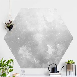 Bilderwelten Hexagon Tapete Vliestapete Illustration Aquarell grau - Aquarellstruktur Graue Galaxie - Deko Wohnzimmer Schlafzimmer