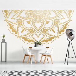 Bilderwelten Mustertapete Mandala Blume Halbkreis gold wei&szlig;