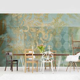 Bilderwelten Fototapete Marrokanische Collage in Gold T&uuml;rkis selbstklebende Tapete Mustertapete Wandtapeten Wohnzimmer Vliestapete Schlafzimmer K&uuml;che