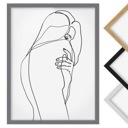 Bilderwelten Bild mit Rahmen - Hochformat Line Art Frauenakt Schulter Schwarz Wei&szlig;