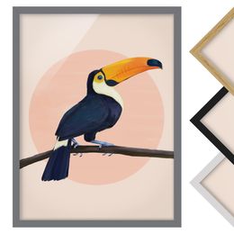 Bilderwelten Bild mit Rahmen - Hochformat Illustration Vogel Tukan Malerei Pastell