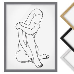 Bilderwelten Bild mit Rahmen - Hochformat Line Art Frau Akt Schwarz Wei&szlig;