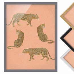 Bilderwelten Bild mit Rahmen - Hochformat Illustration Leoparden Rosa Malerei