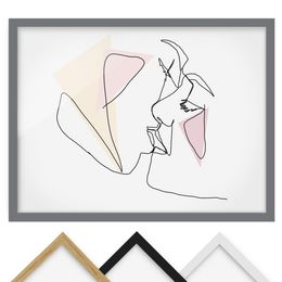 Bilderwelten Bild mit Rahmen - Querformat Kuss Gesichter Line Art