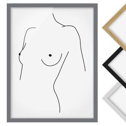 Bilderwelten Bild mit Rahmen - Hochformat Line Art Akt B&uuml;ste Frau Schwarz Wei&szlig;