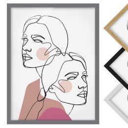 Bilderwelten Bild mit Rahmen - Hochformat Line Art Frauen Portrait Wangen Rosa