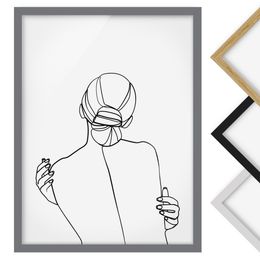 Bilderwelten Bild mit Rahmen - Hochformat Line Art Frau R&uuml;cken Schwarz Wei&szlig;