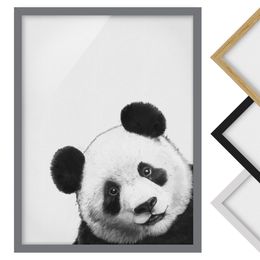 Bilderwelten Bild mit Rahmen - Hochformat Illustration Panda Schwarz Wei&szlig; Malerei