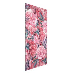 Bilderwelten Alu-Dibond Outdoor Bild Zartes Aquarell Rote Pfingstrosen Muster