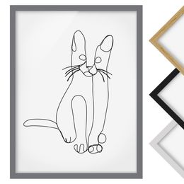 Bilderwelten Bild mit Rahmen - Hochformat Katze Line Art