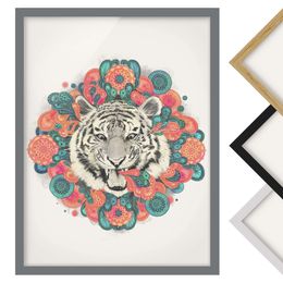Bilderwelten Bild mit Rahmen - Hochformat Illustration Tiger Zeichnung Mandala Paisley