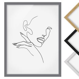 Bilderwelten Bild mit Rahmen - Hochformat Line Art Frau Portrait Schwarz Wei&szlig;