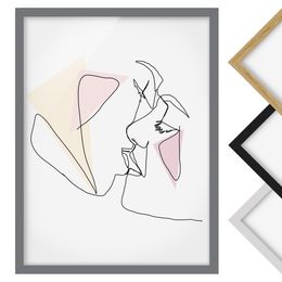 Bilderwelten Bild mit Rahmen - Hochformat Kuss Gesichter Line Art