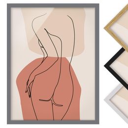 Bilderwelten Bild mit Rahmen - Hochformat Line Art Frau R&uuml;cken Braun