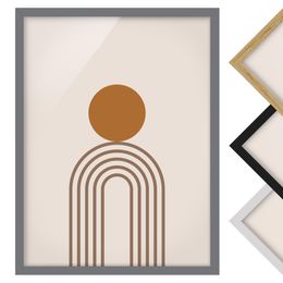 Bilderwelten Bild mit Rahmen - Hochformat Line Art Kreis und Linien Kupfer