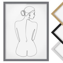 Bilderwelten Bild mit Rahmen - Hochformat Line Art Akt Frau R&uuml;cken Schwarz Wei&szlig;