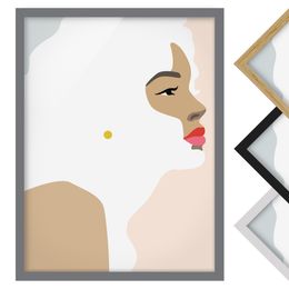Bilderwelten Bild mit Rahmen - Hochformat Line Art Portrait Frau Pastell Rosa