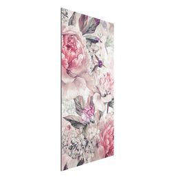 Bilderwelten Alu-Dibond Outdoor Bild Zartes Aquarell Pfingstrosen Muster