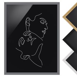 Bilderwelten Bild mit Rahmen - Hochformat Line Art Frauen Gesichter Schwarz