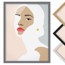 Bilderwelten Bild mit Rahmen - Hochformat Line Art Portrait Frau Pastell Grau