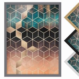Bilderwelten Bild mit Rahmen - Hochformat T&uuml;rkis Ros&eacute; goldene Geometrie