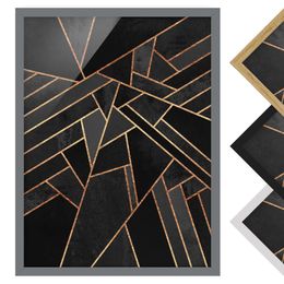 Bilderwelten Bild mit Rahmen - Hochformat Schwarze Dreiecke Gold